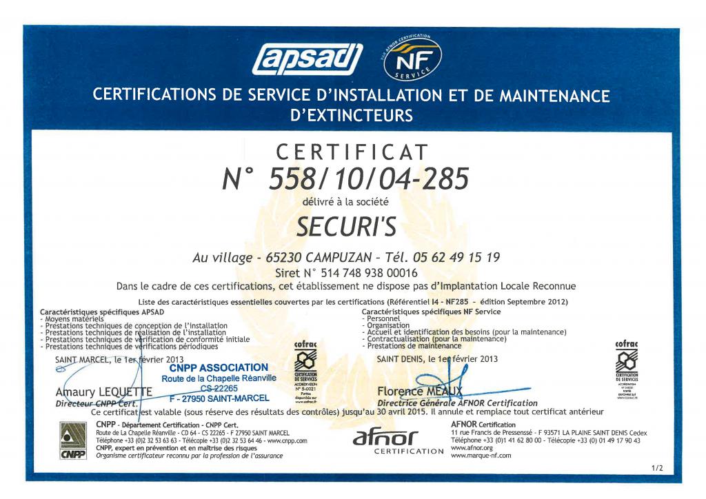 Certification APSAD - Sécuris